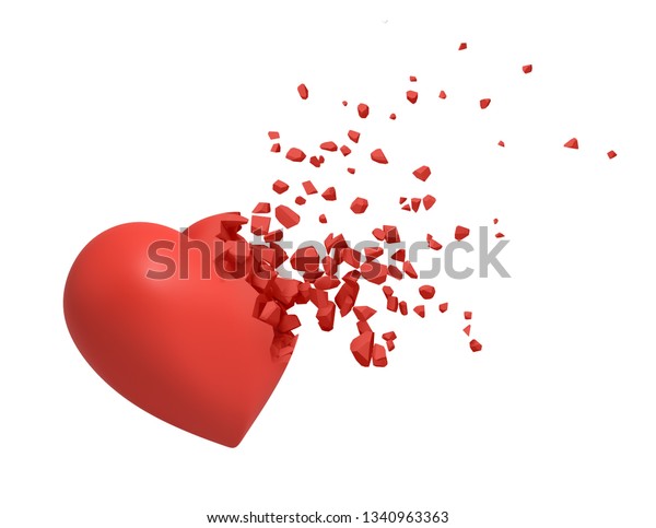 3d Rendering Red Heart Shattering Into Stock Illustration 1340963363