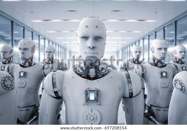 3d Rendering Robot Army Group Cyborgs Stock Illustration 697208554 ...