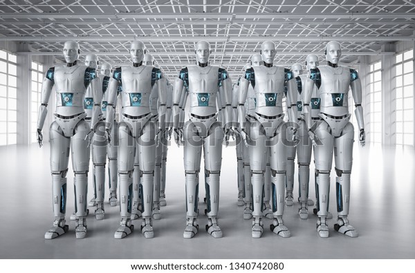 3d Rendering Robot Assembly Group Cyborgs Stock Illustration 1340742080 ...