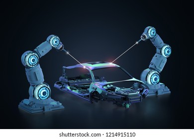 3d Rendering Robot Assembly Line Car Stock Illustration 1220681215 ...