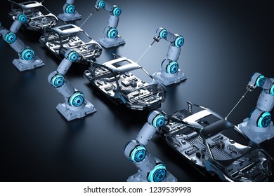 3d Rendering Robot Assembly Line Car Stock Illustration 1239539998 ...