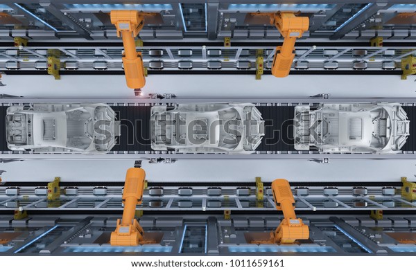 3d Rendering Robot Assembly Line Car: ilustración de stock 1011659161 ...
