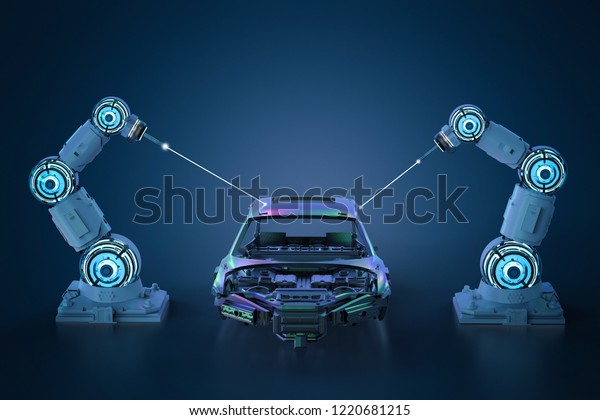 3d Rendering Robot Assembly Line Car Stock Illustration 1220681215 ...