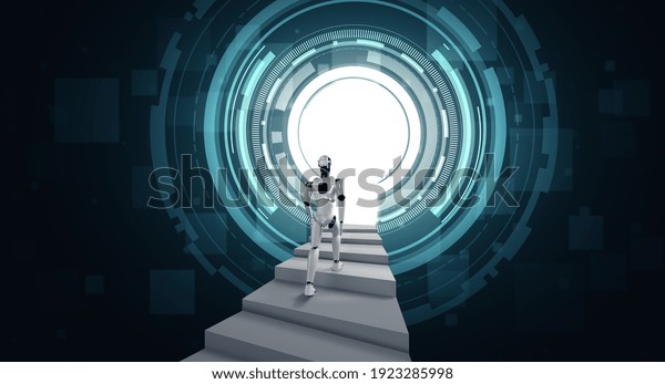 3d Rendering Robot Humanoid Walk Stair Stock Illustration 1923285998 ...