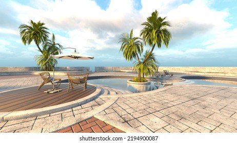 3d Rendering Rooftop Swimming Pool Stock Illustration 2194900087 ...