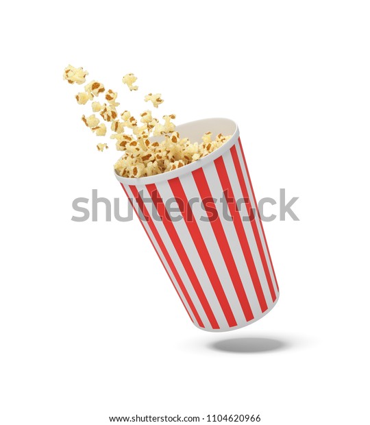 3d rendering of a round striped popcorn bucket hanging in the air with ...