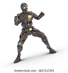 3d Rendering Rusty Humanoid Robot Fighting Stock Illustration ...
