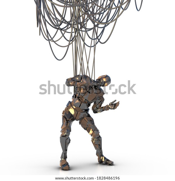 3d Rendering Rusty Humanoid Robot Wired: ภาพประกอบสต็อก 1828486196 ...