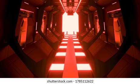 3d Rendering Science Fiction Empty Corridor Stock Illustration ...