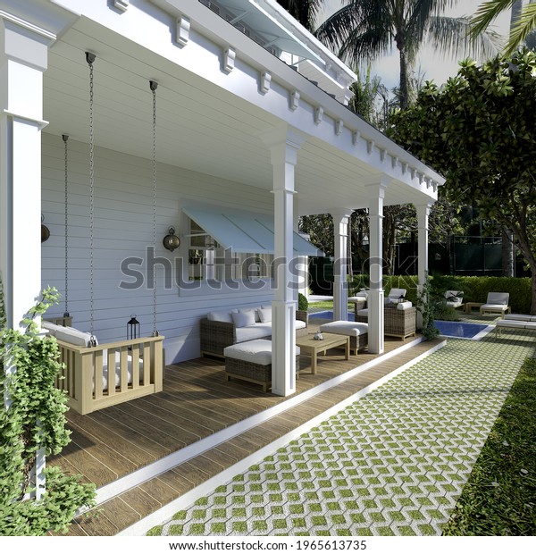 3d Rendering Seaside Style House Stock Illustration 1965613735 ...