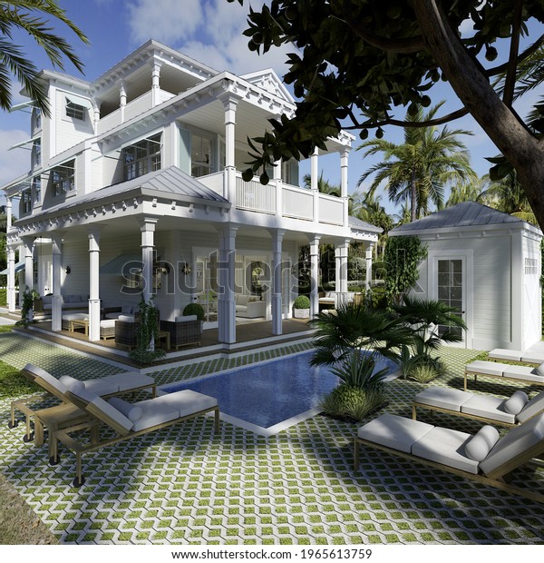 3d Rendering Seaside Style House Stock Illustration 1965613759 ...