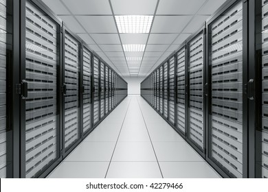 Ilustrasi Stok 3d Rendering Server Room White Servers 44089996 ...