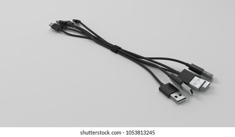 3d Rendering Set Power Usb Cables Stock Illustration 1053813245 ...