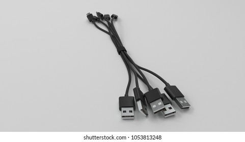 3d Rendering Set Power Usb Cables Stock Illustration 1053813248 ...