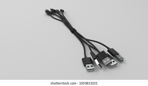 3d Rendering Set Power Usb Cables Stock Illustration 1053813251 ...