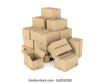 3d Rendering Several Carton Boxes Stacked Stock Illustration 562018285 ...