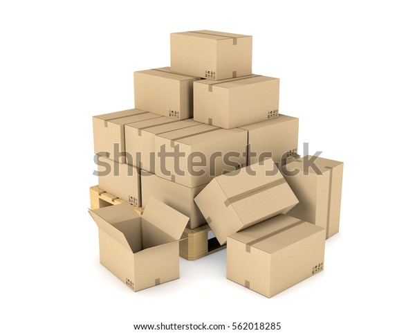 3d Rendering Several Carton Boxes Stacked Stock Illustration 562018285 ...