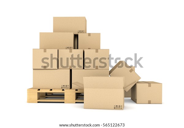 3d Rendering Several Carton Boxes Stacked Stock Illustration 565122673