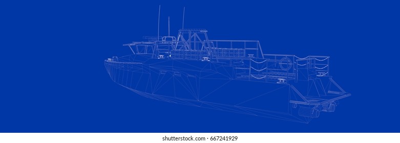 3d Rendering Ship On Blue Background Stock Illustration 667242013