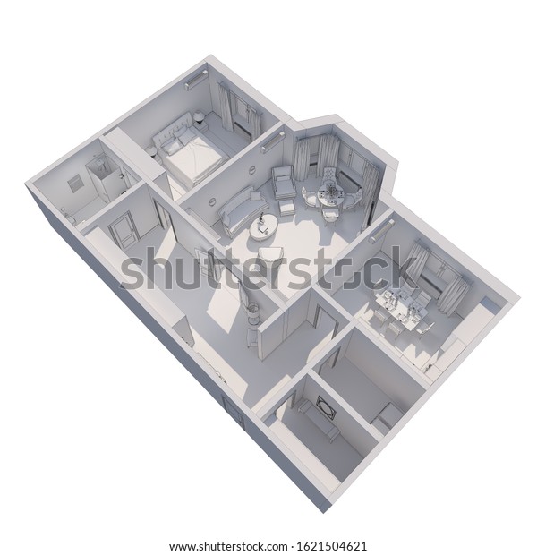 3d Rendering Sketch Plan View Furnished Stock Illustration 1621504621 ...