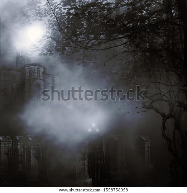 3d Rendering Spooky Landscape Stock Illustration 1558756058