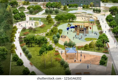 3d Rendering Square Park Stock Illustration 1216146202 | Shutterstock