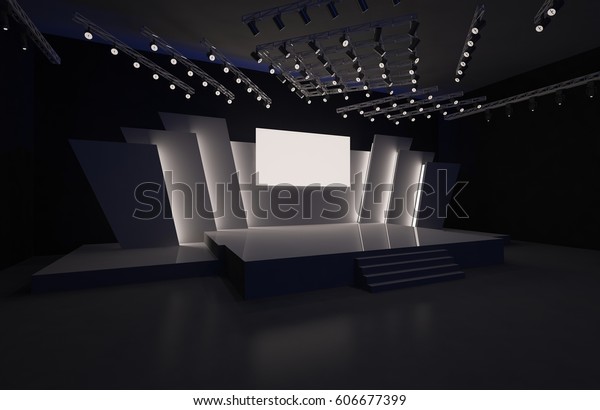 3d Rendering Stage Event Led Tv Stock Illustration 606677399