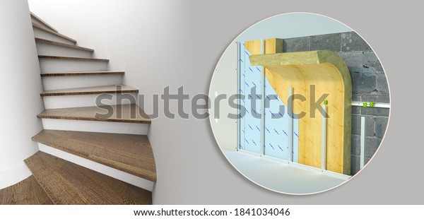 3d Rendering Staircase Wall Insulation Construction Stock Illustration ...