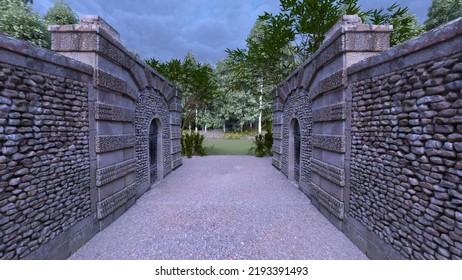 3d Rendering Stone Wall Pathway Stock Illustration 2193391493 ...