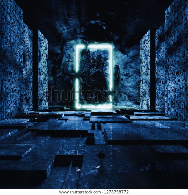 3d Rendering Strange Temple Glowing Blue Stock Illustration 1273758772 ...