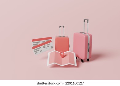 3d Rendering Suitcases Map Boarding Pass Stock Illustration 2201180127 ...