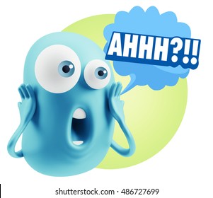 3d Rendering Surprise Character Face Emoticon Stock Illustration ...