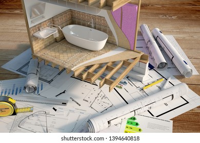 3d Rendering Technical Details Construction Toilet Stock Illustration ...