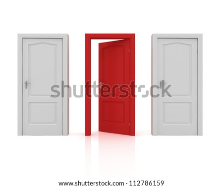 3 D Rendering Three Doors One Open Stock Illustration 112786159 ...