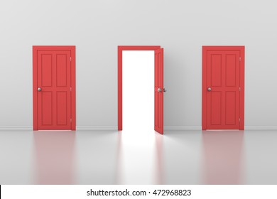 3d Rendering Three Red Doors One Stock Illustration 472968823 ...
