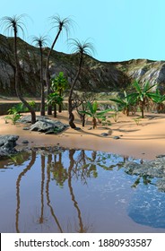 3d Rendering Tropical Lagoon Landscape Stock Illustration 1880933587 ...