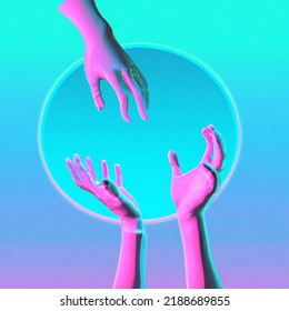 3d Rendering Vaporware Style Hands Reaching Stock Illustration ...