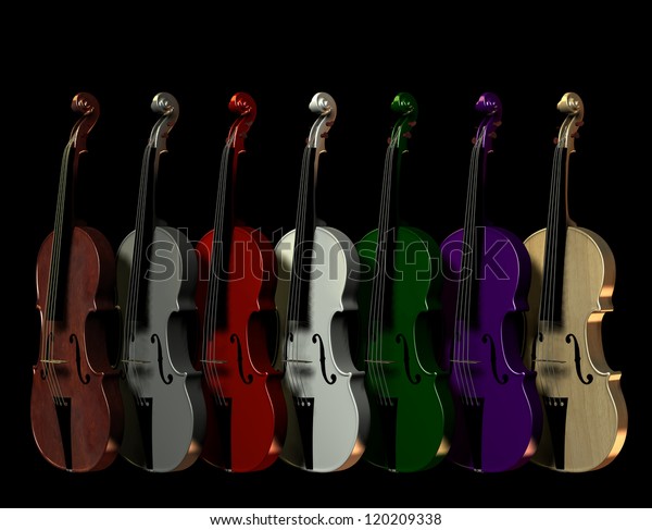 3d Rendering Violins Different Colors Stock Illustration 120209338 ...