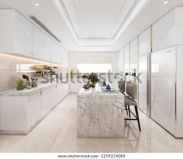 3d Rendering White Minimal Kitchen Luxury 스톡 일러스트 1259224084 | Shutterstock