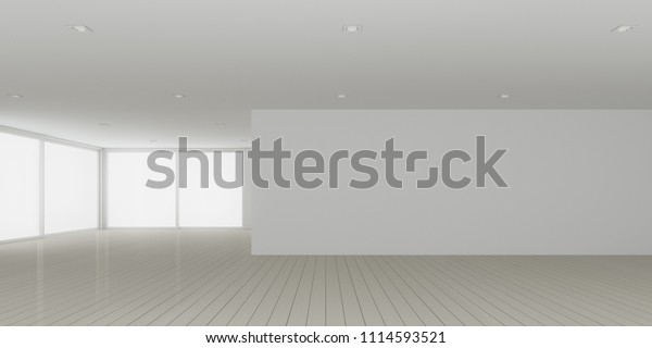 3D rendering of white room space with interior lighting and sun light ...
