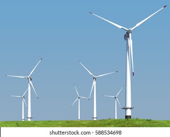 3d Rendering Wind Turbines Farm Green Stock Illustration 588534698 ...
