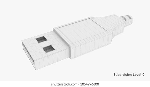 3d Rendering Wireframe Usb Plug Typea Stock Illustration 1054976600