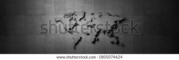 3d Rendering World Map Front Concrete Stock Illustration 1805074624 ...