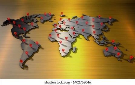 3d Rendering World Map Signs Geolocation Stock Illustration 1402762046