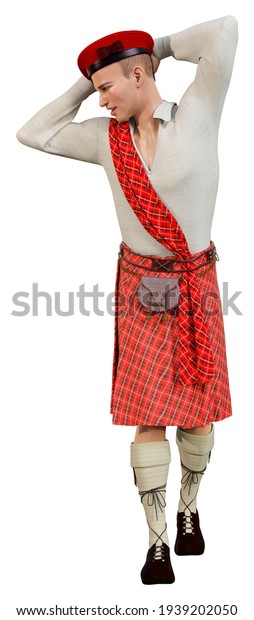 3d Rendering Young Highlander Wearing Traditional Stock Illustration ...
