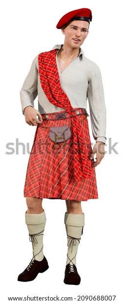 3d Rendering Young Highlander Wearing Traditional Stock Illustration ...