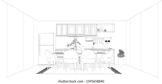 Dining Room Sketch Images, Stock Photos & Vectors | Shutterstock