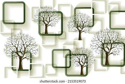 3d Square Brown Tree Wallpaper Wall Stock Illustration 2153519073 ...