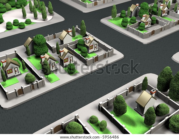 3d Suburban Housing Developments Stock Illustration 5956486