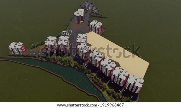 3d Top View Apartment Blocks Urban Stock Illustration 1919968487 ...